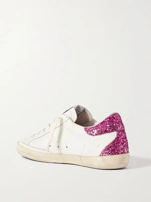 GOLDEN GOOSE Superstar Distressed Glittered Leather Trainers - White