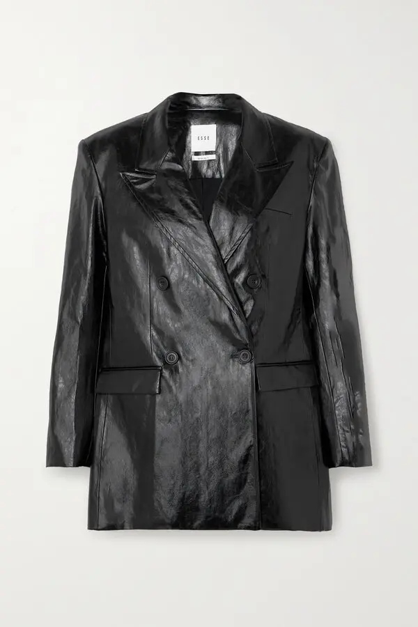 ESSE STUDIOS Milos Double-breasted Crinkled Faux Leather Blazer