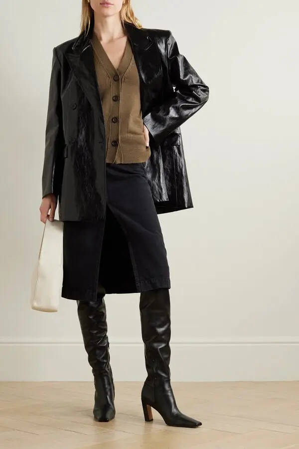 ESSE STUDIOS Milos Double-breasted Crinkled Faux Leather Blazer