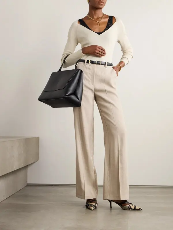 ANINE BING Kline Linen-blend Wide-leg Pants