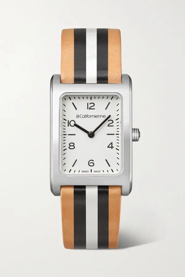LACALIFORNIENNE Daybreak 24mm Steel Striped Leather Watch - Silver