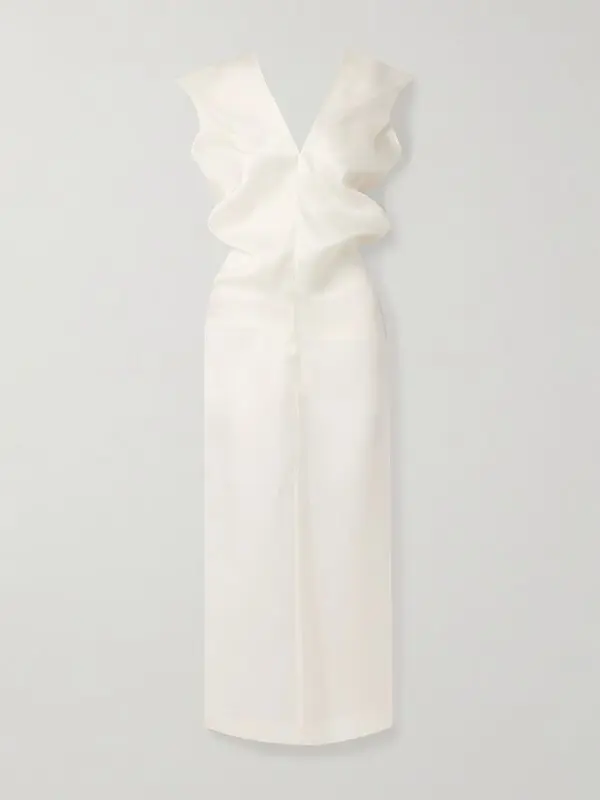 Khaite Ima Gathered Silk-gazar Midi Dress - White