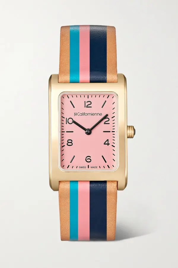 LACALIFORNIENNE Daybreak 24mm -plated Striped Leather Watch - Gold