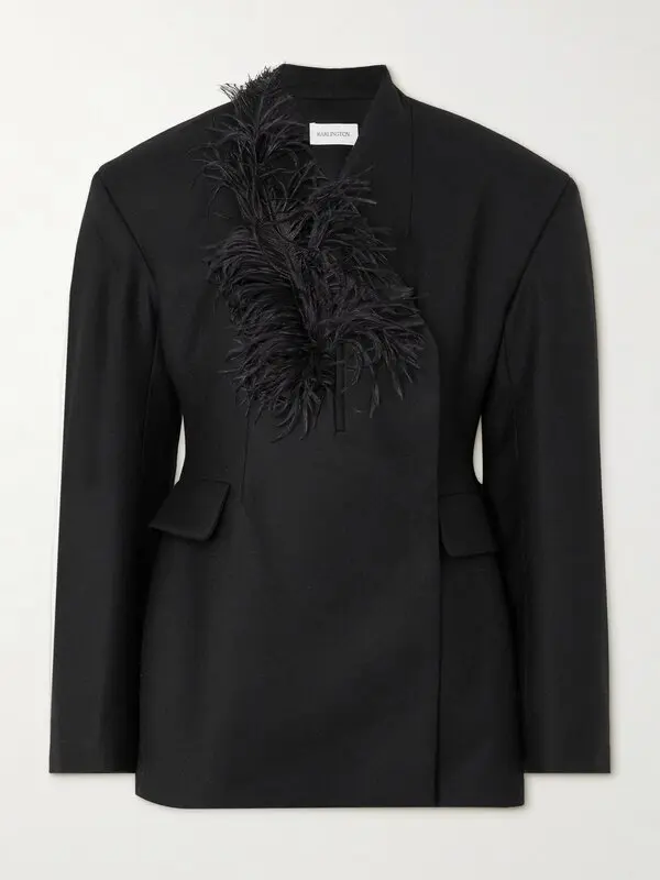 16Arlington Ram Feather-trimmed Wool-twill Blazer