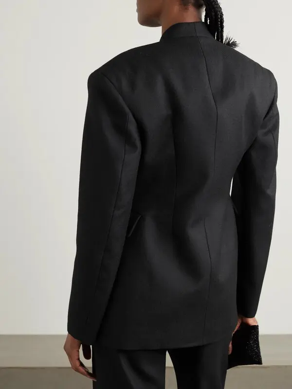 16Arlington Ram Feather-trimmed Wool-twill Blazer