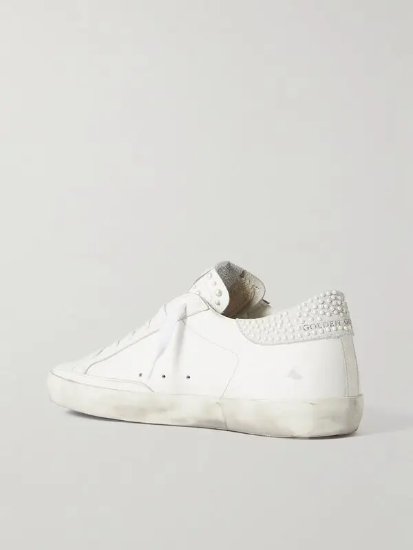 GOLDEN GOOSE Super-star Distressed Glittered Leather Sneakers - White