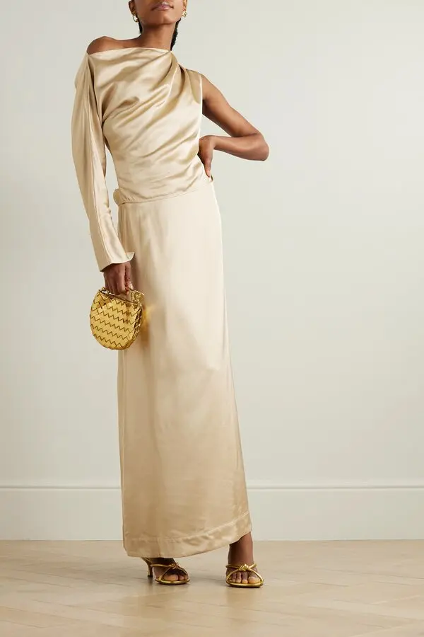 ESSE STUDIOS Gilded Cascade Cropped One-shoulder Top