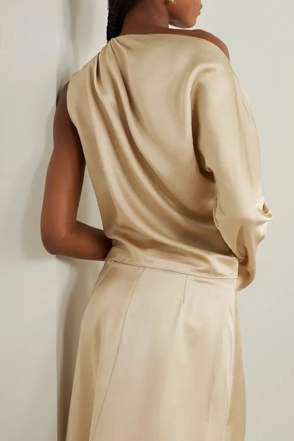 ESSE STUDIOS Gilded Cascade Cropped One-shoulder Top