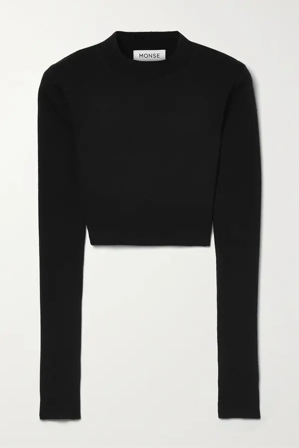 Monse Cropped Open-back Leather-trimmed Merino Wool-blend Top