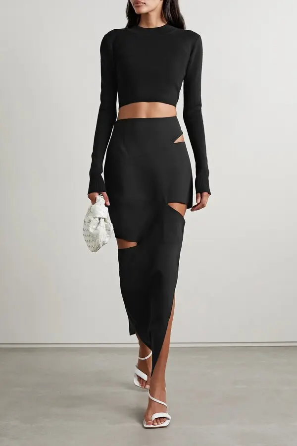 Monse Cropped Open-back Leather-trimmed Merino Wool-blend Top