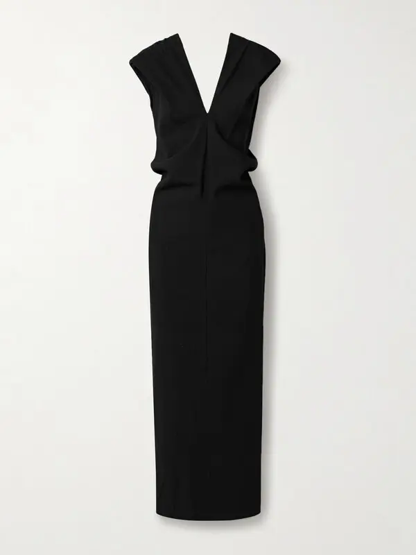 Khaite Ima Wool-blend Grain De Poudre Maxi Dress - Black