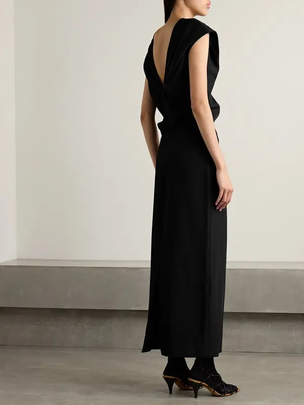 Khaite Ima Wool-blend Grain De Poudre Maxi Dress - Black