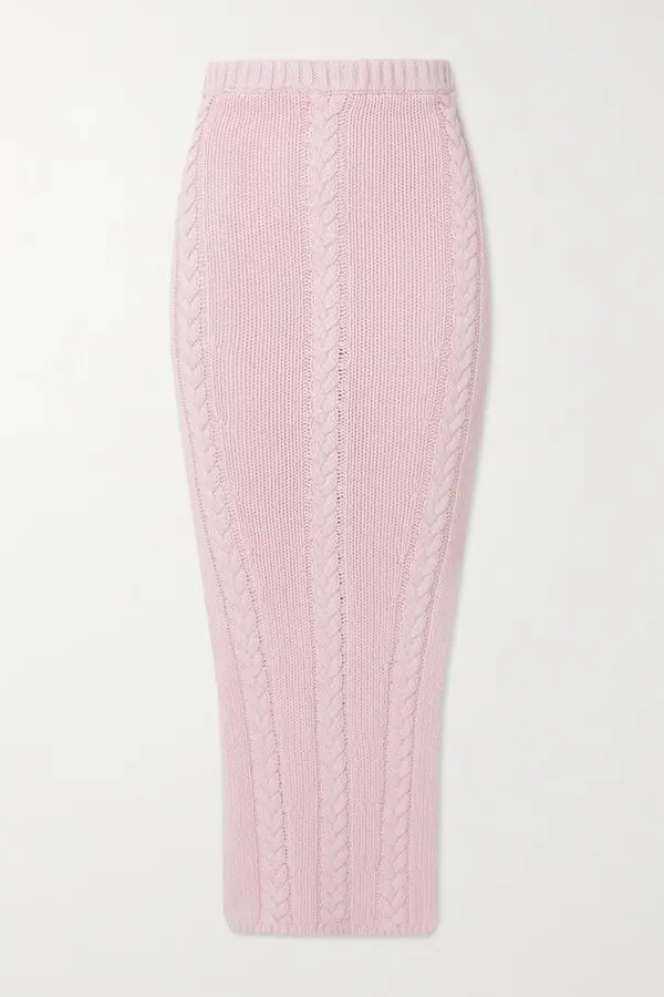 JOSLIN Net Sustain Aurora Cable-knit Linen-blend Midi Skirt - Pink
