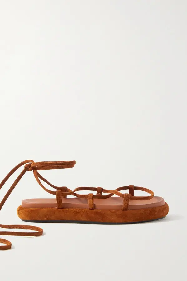 Khaite Alba Leather-trimmed Suede Sandals - Brown