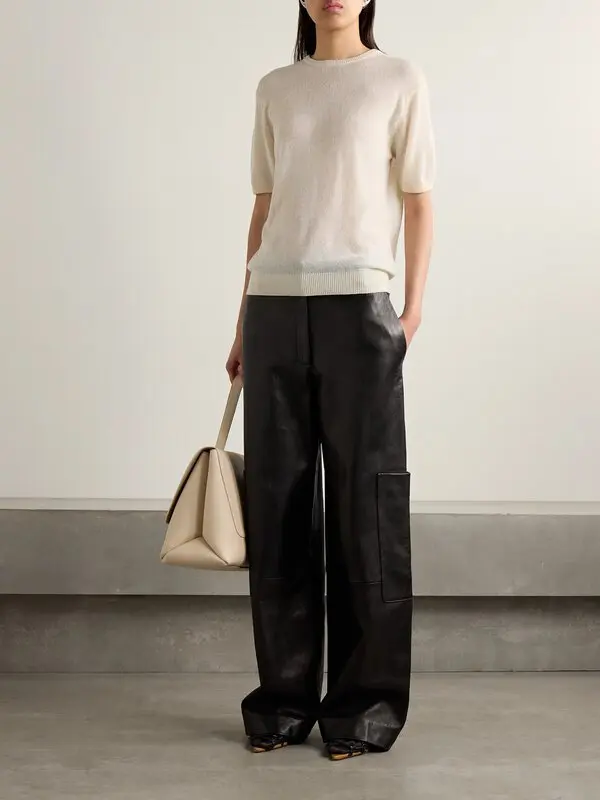 Khaite Caiton Leather Wide-leg Trousers