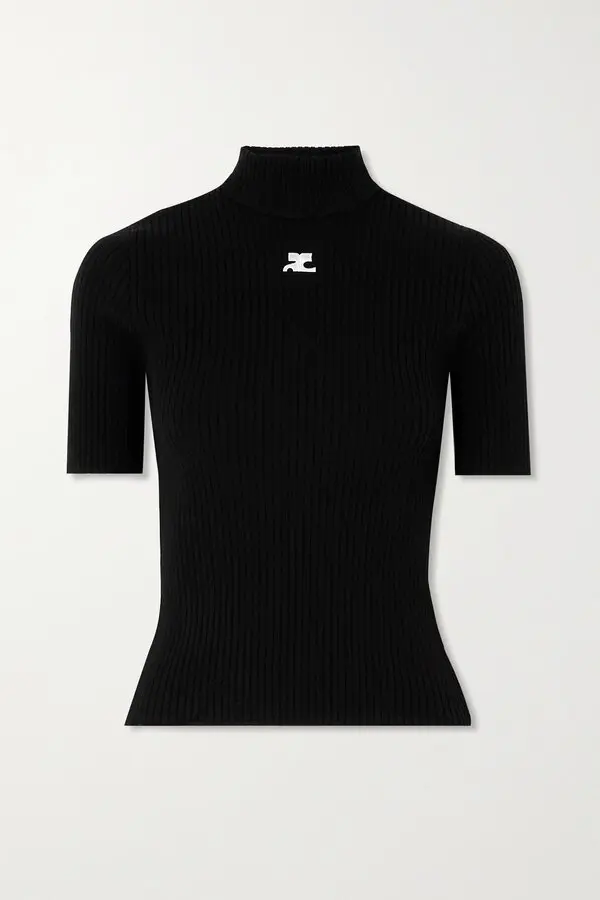 COURREGES Embroidered Ribbed-knit Top