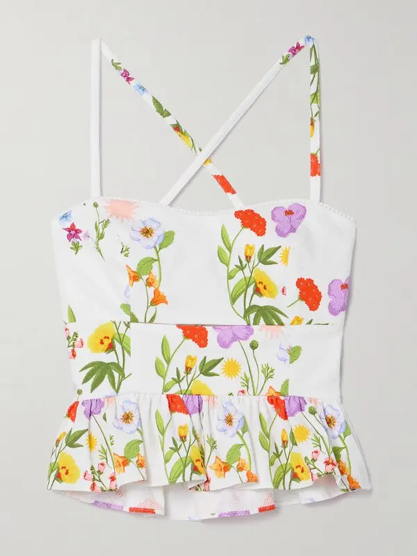 Borgo De Nor Callie Cotton-blend Piqué Peplum Top - Multi