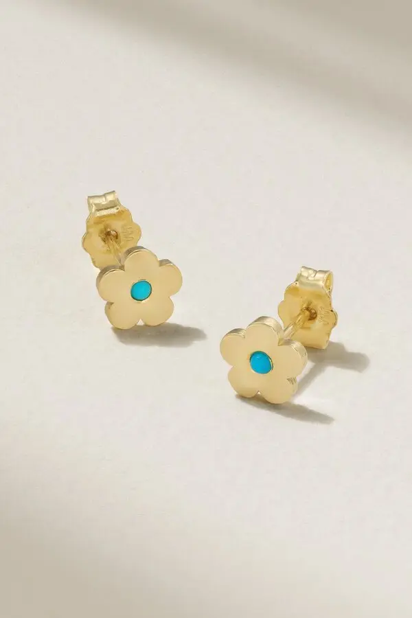 JENNIFER MEYER Mini Daisy 18-karat Turquoise Stud Earrings - Gold