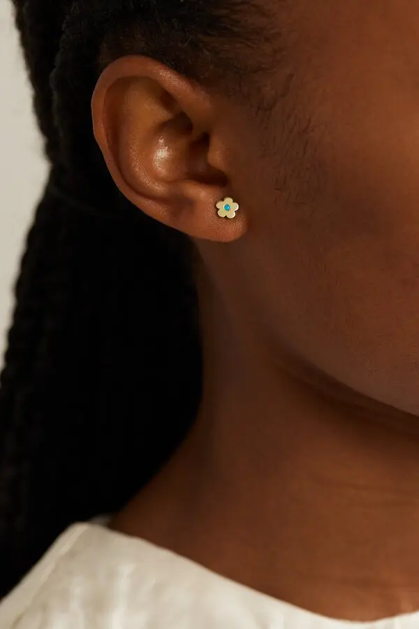 JENNIFER MEYER Mini Daisy 18-karat Turquoise Stud Earrings