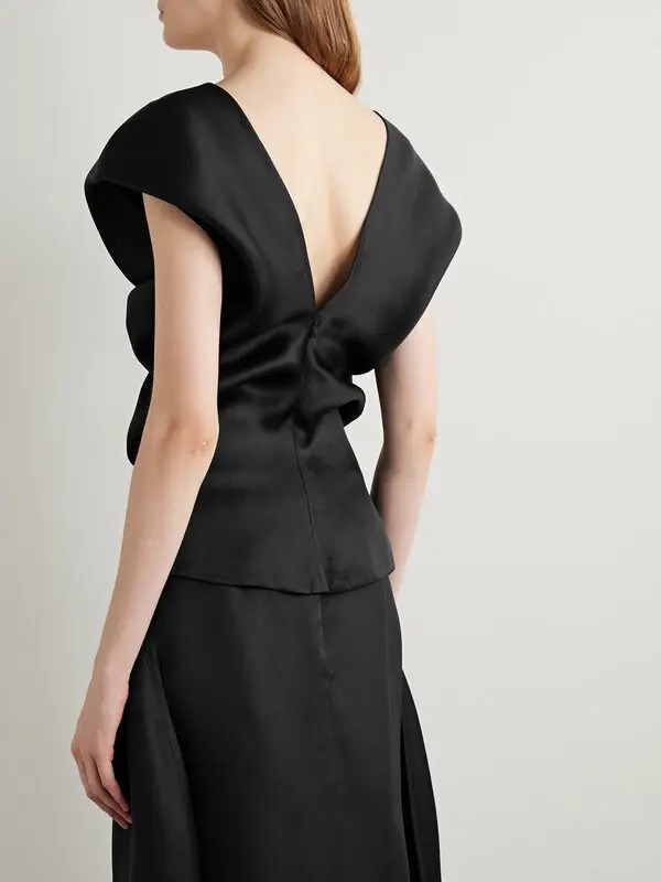 Khaite Ami Draped Silk-gazar Top - Black