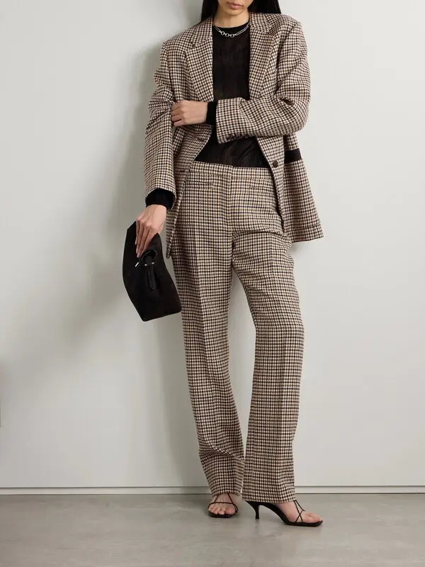 Veronica De Piante Riley Houndstooth Wool Straight-leg Pants