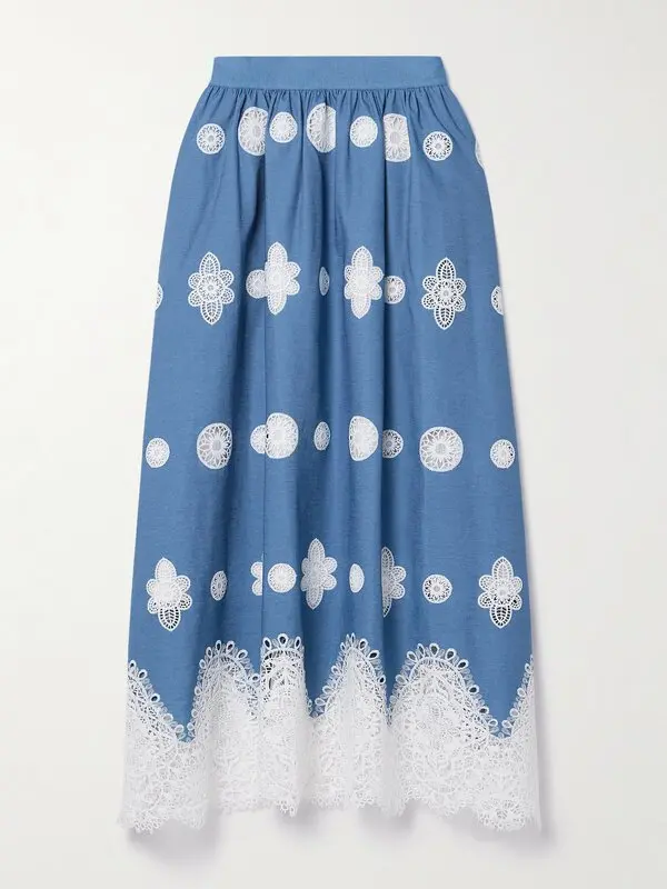Borgo De Nor Rhea Chambray Midi Skirt - Blue