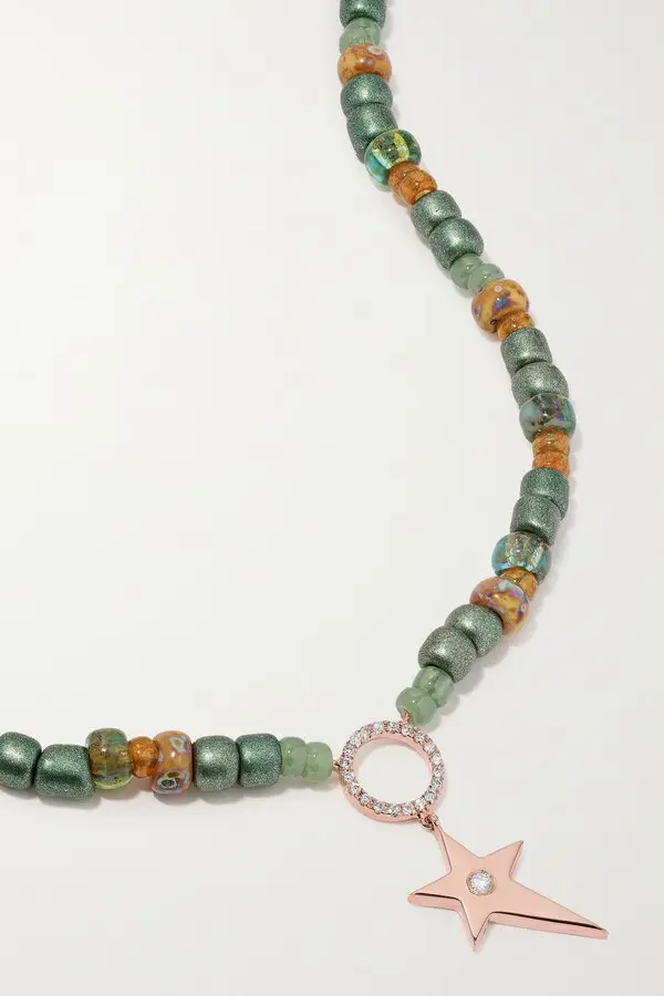DIANE KORDAS 14-karat Rose Bead And Diamond Necklace - Gold