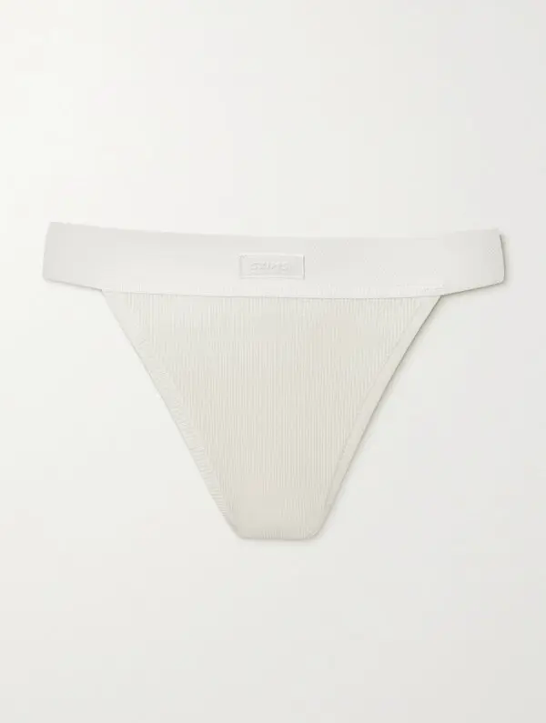 SKIMS Cotton Collection Ribbed Cotton-blend Jersey Thong - White