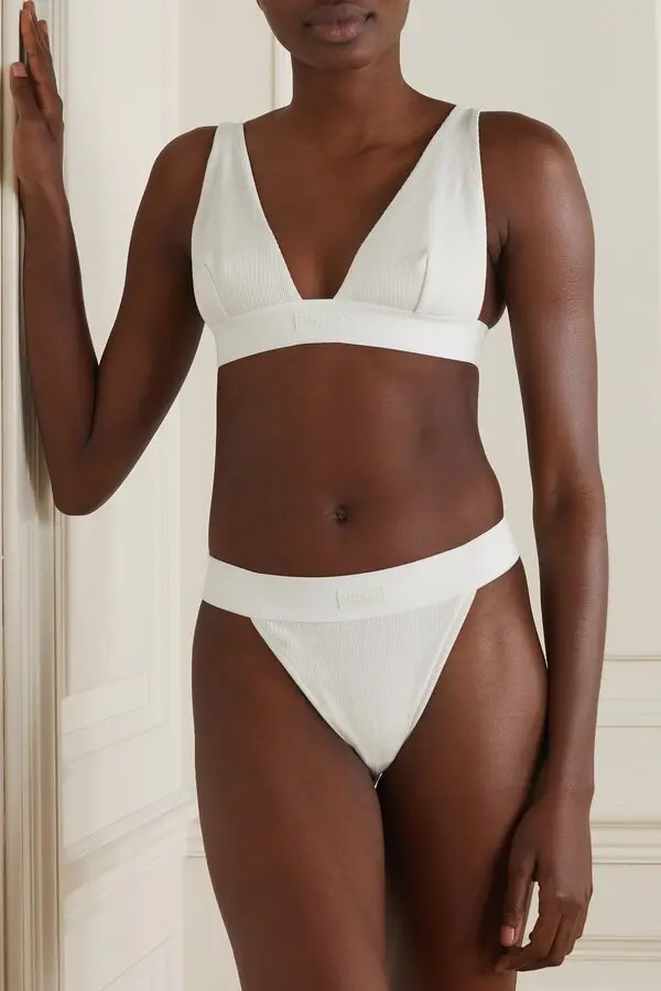 SKIMS Cotton Collection Ribbed Cotton-blend Jersey Thong
