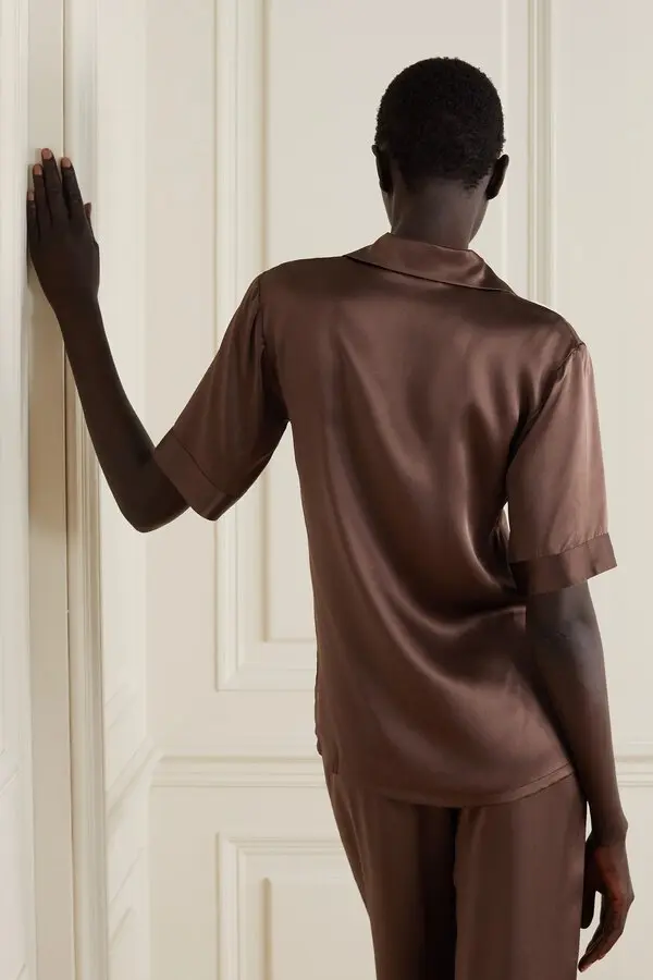 MAISON ESSENTIELE Two-tone Silk-charmeuse Pajama Shirt