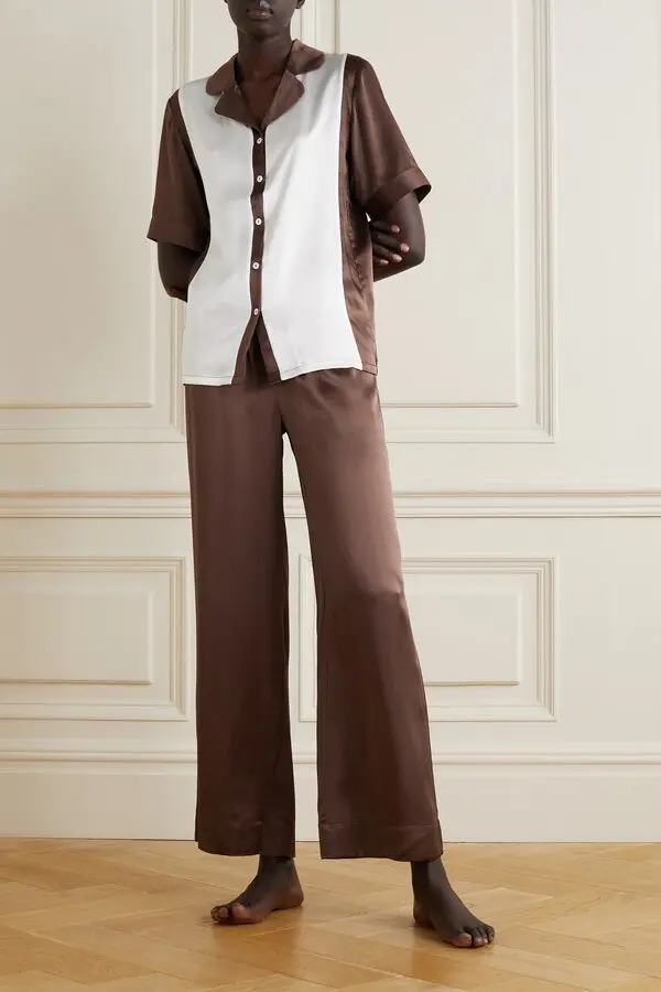 MAISON ESSENTIELE Two-tone Silk-charmeuse Pajama Shirt