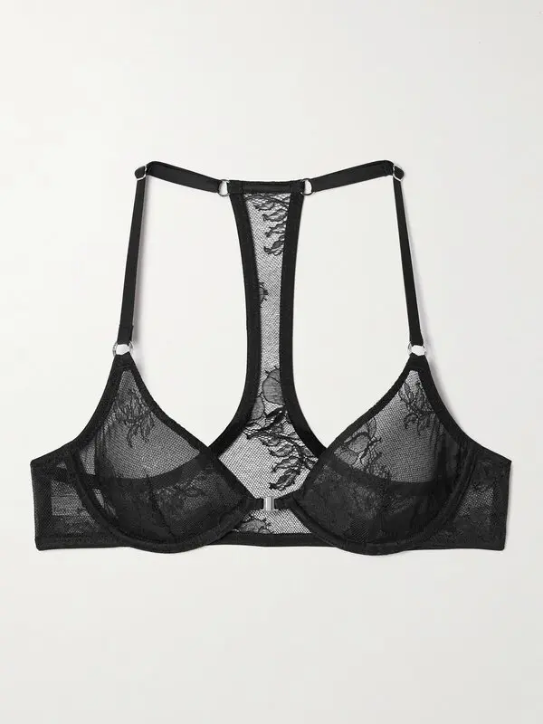 FLEUR DU MAL Bouquet Silk-blend Satin-trimmed Lace Underwired Soft-cup Bra - Black