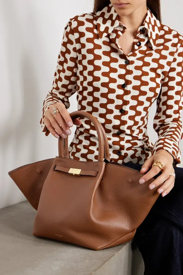 DEMELLIER The New York Midi Textured-leather Tote - Brown