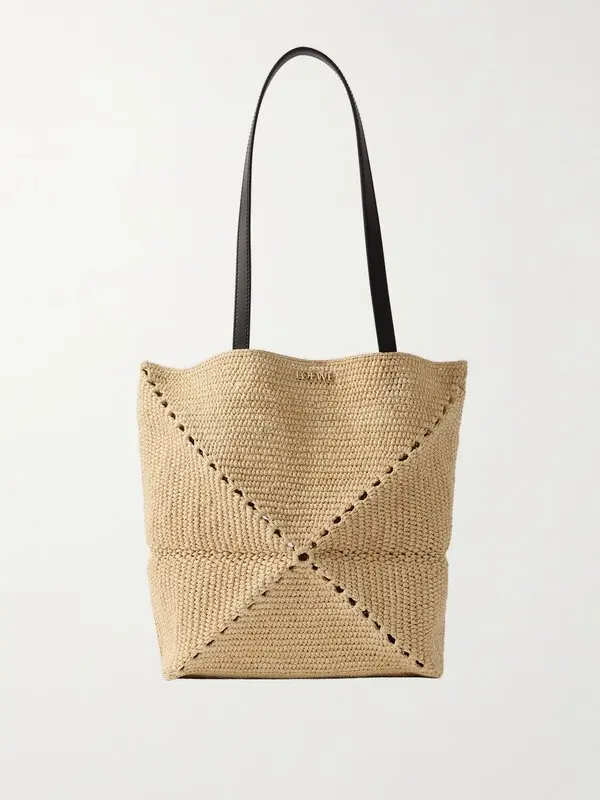 Loewe Puzzle Fold Medium Raffia Tote - Neutrals