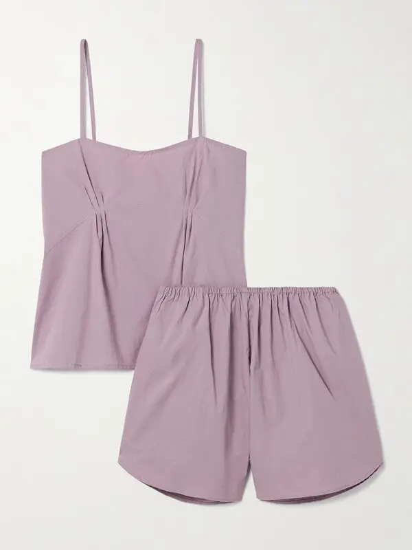 DEIJI STUDIOS Pintucked Organic Cotton-poplin Tank And Shorts Set - Purple