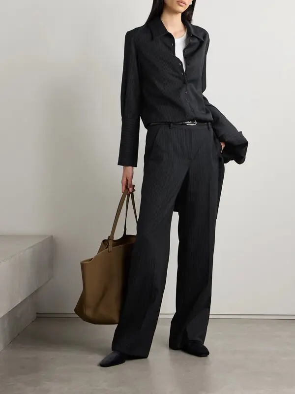 Veronica De Piante Anya Pinstriped Wide-leg Wool Pants