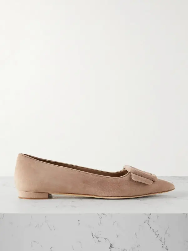 Manolo Blahnik Maysale Buckled Suede Flats - Brown