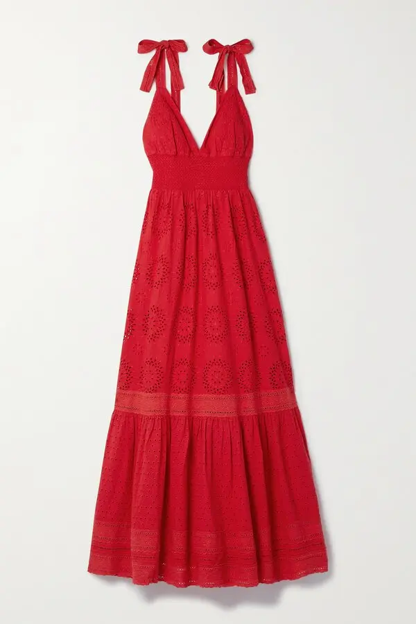 Alice + Olivia Levine Broderie Anglaise Maxi Dress - Red