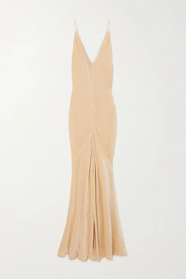 Gabriela Hearst Net Sustain Doran Gathered Voile-trimmed Organic Silk-velvet Gown - Ivory