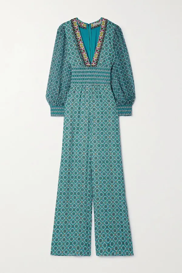Alice + Olivia Reba Printed Crepe Jumpsuit - Blue