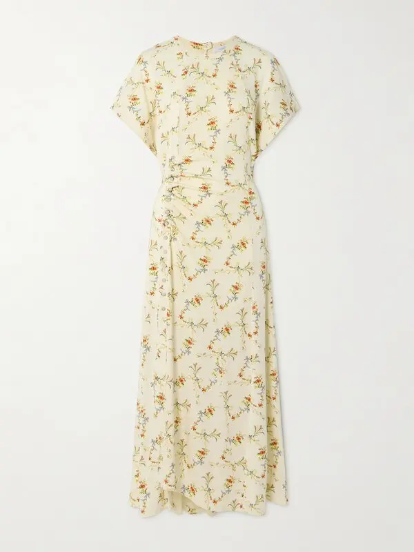 Rabanne Embellished Floral-print Stretch-satin Maxi Dress - Yellow