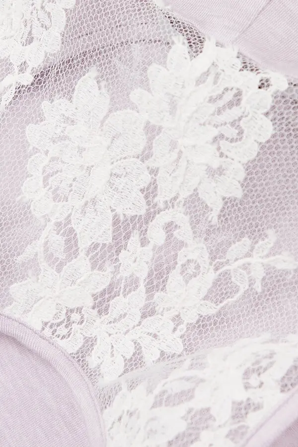 I.D. Sarrieri Coffee Mornings Lace-trimmed Modal-blend Pajama Top