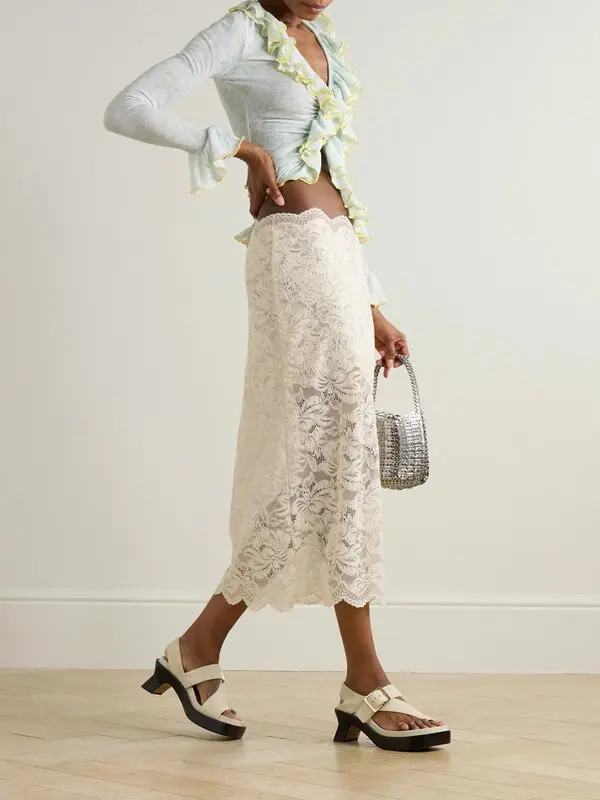 Rabanne Scalloped Lace Midi Skirt