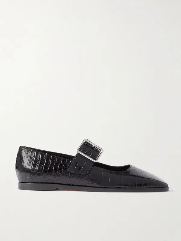 AeydĒ Sunny Croc-effect Leather Ballet Flats - Black