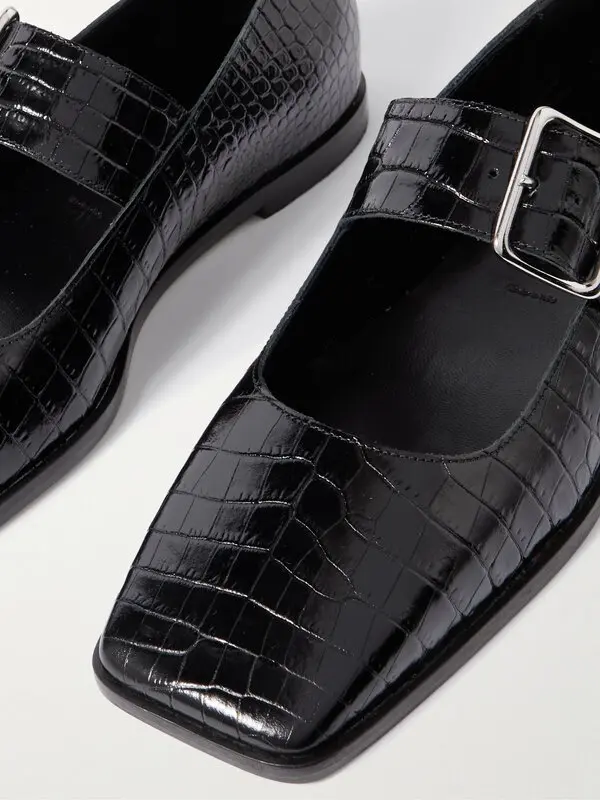 AeydĒ Sunny Croc-effect Leather Mary Jane Ballet Flats