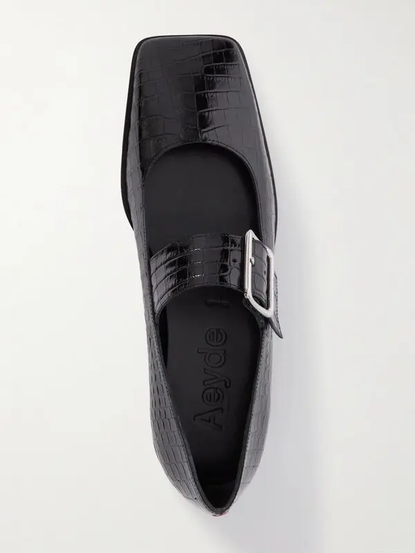 AeydĒ Sunny Croc-effect Leather Mary Jane Ballet Flats