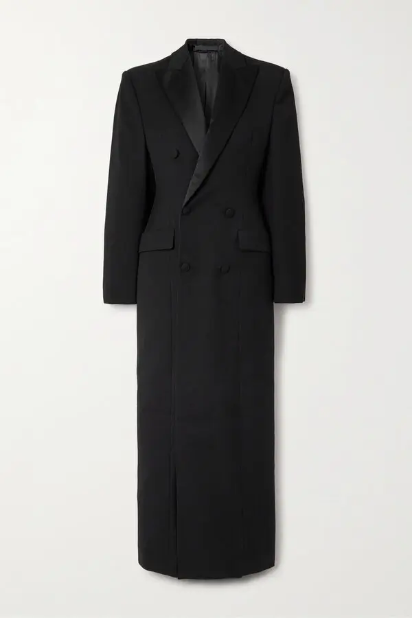 Wardrobe.NYC Double-breasted Silk-satin Trimmed Wool Coat