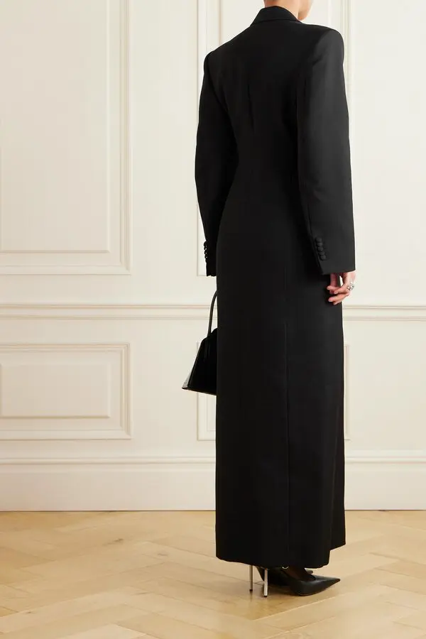 Wardrobe.NYC Double-breasted Silk-satin Trimmed Wool Coat