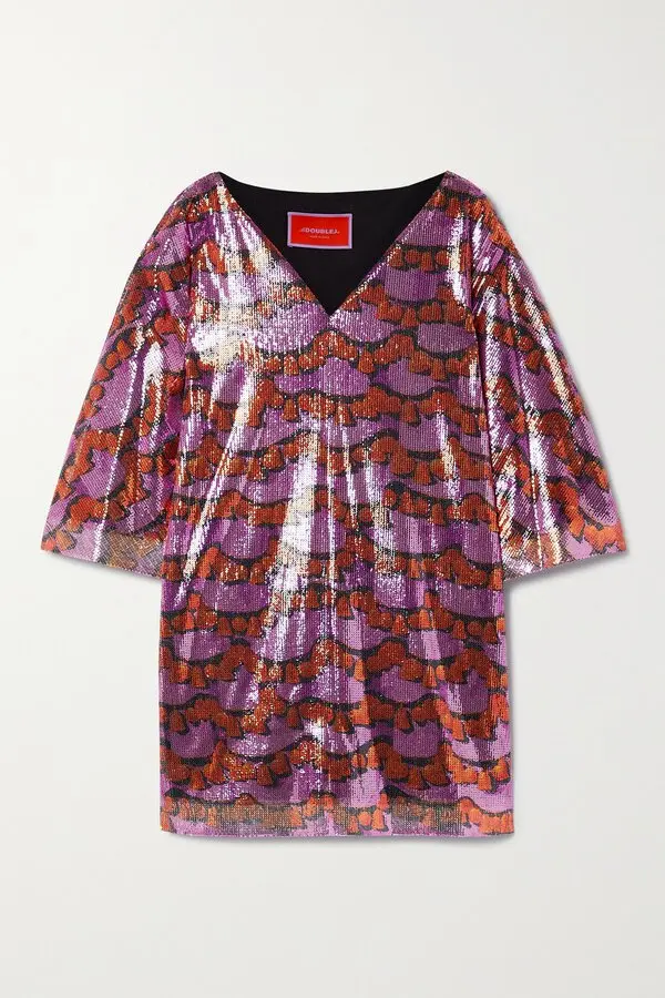 La DoubleJ Printed Sequined Tulle Mini Dress