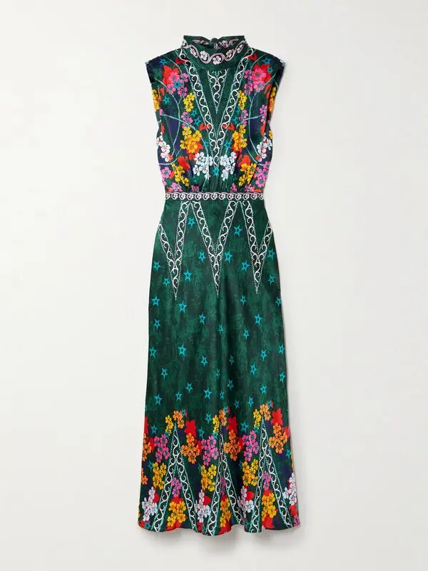 Saloni Fleur Printed Silk-satin Midi Dress